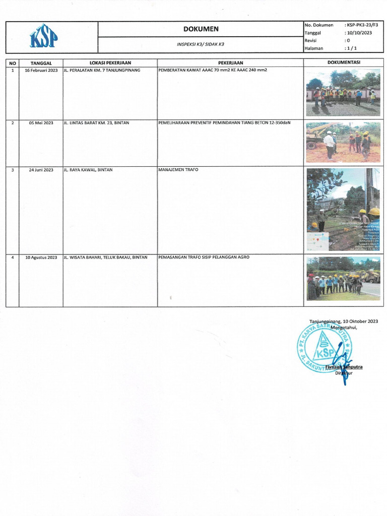 15.c Form Inspeksi Sidak k3 | PDF