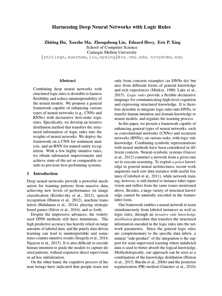 Harnessing Deep Neural Networks With Logic Rules Pdf Deep Learning Computational Neuroscience