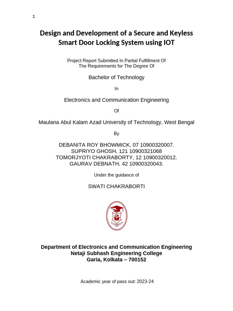 Design And Development Of A Secure And Keyless Smart Door Locking System Using Iot Pdf