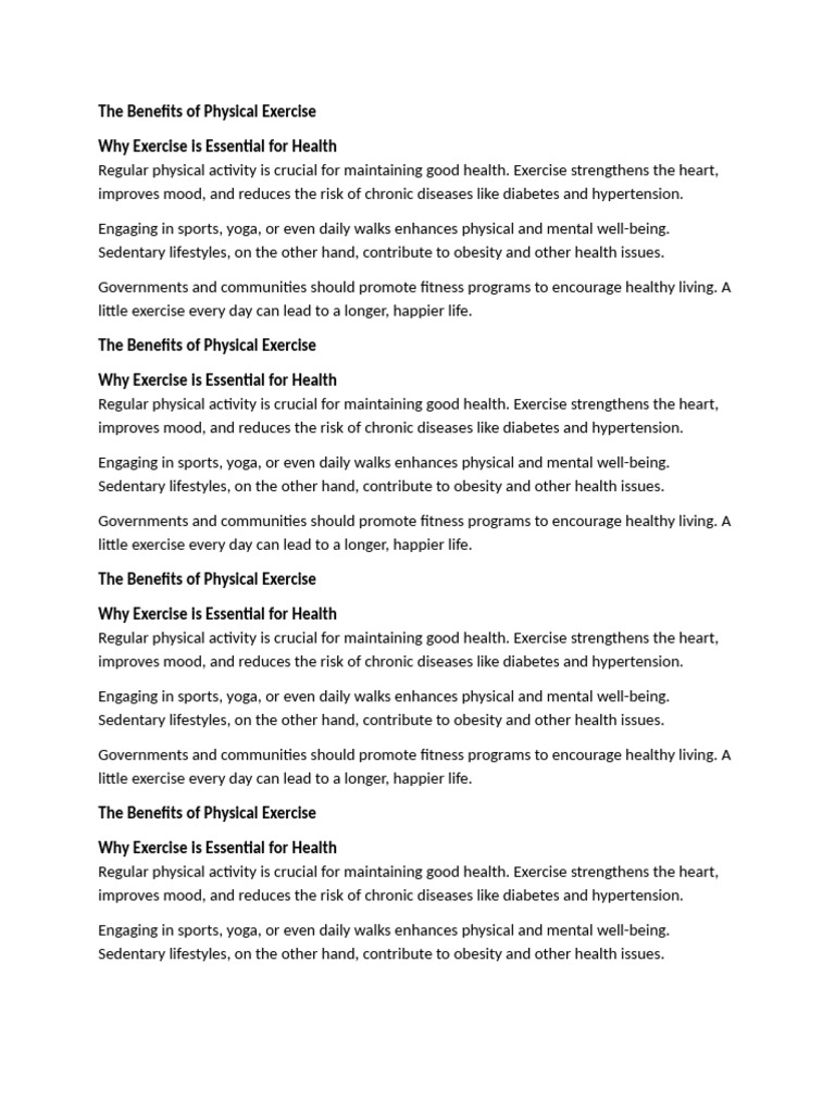 The Benefits of Physical Exercise | PDF | Physical Fitness | Sedentary ...