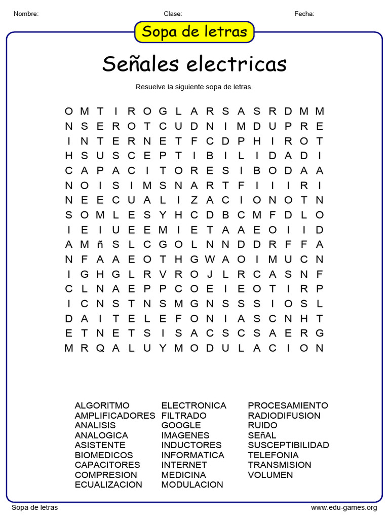 Sopa de Letras: Señales Eléctricas | PDF | Electricidad ...