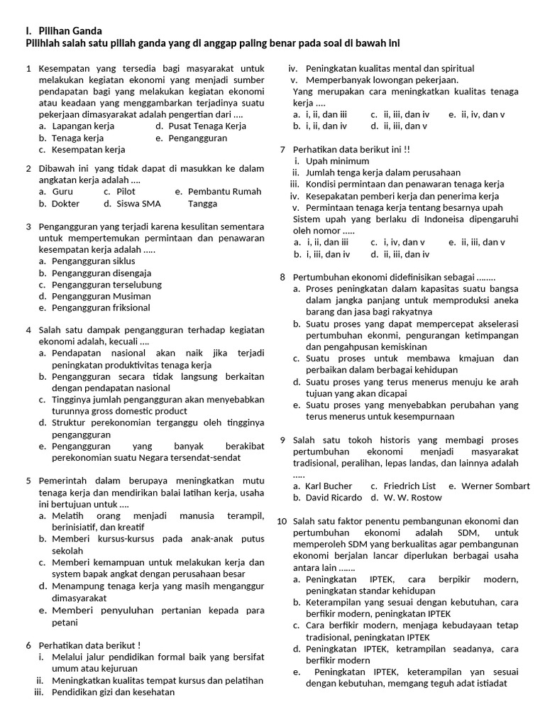 SOAL PAT EKONOMI KELAS XI GANJIL 18-19 (Autosaved) | PDF