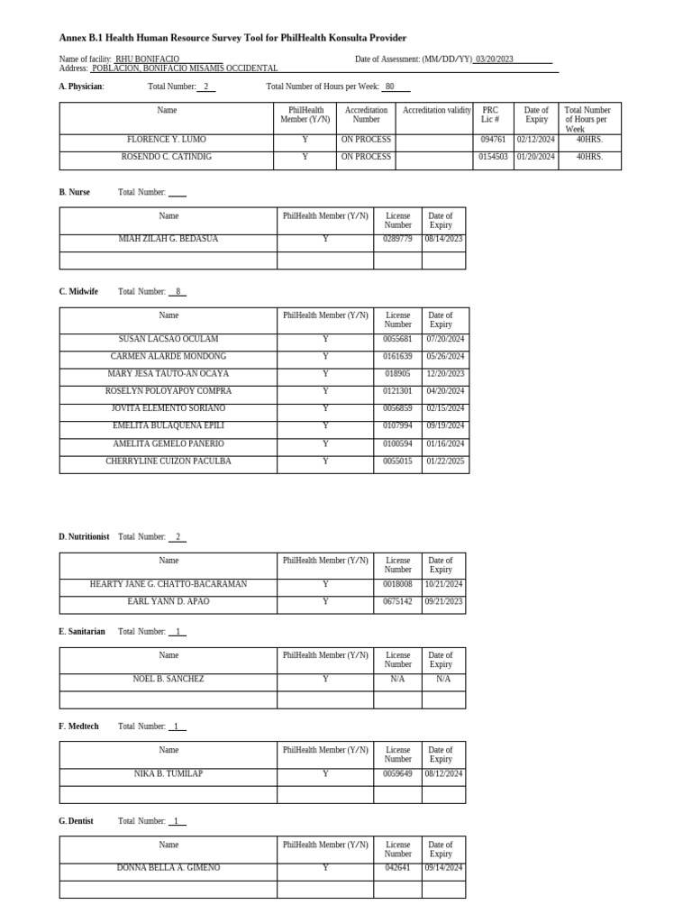 Annex B.1 Health Human Resource Survey Tool For Philhealth Konsulta Provider | PDF | Health Care ...
