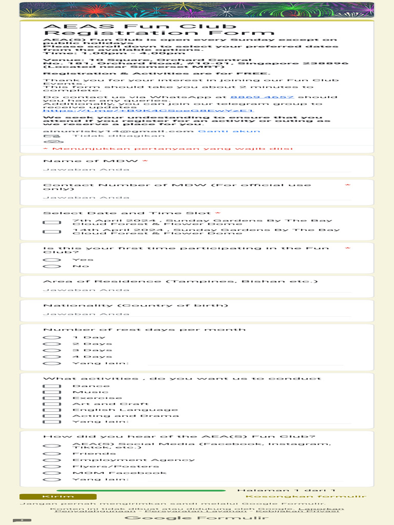 AEAS Fun Club Registration Form | PDF
