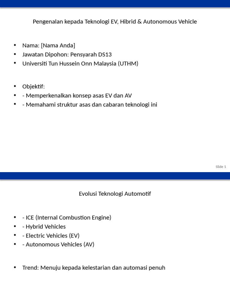 Slide EV Hybrid Autonomi UTHM Design | PDF