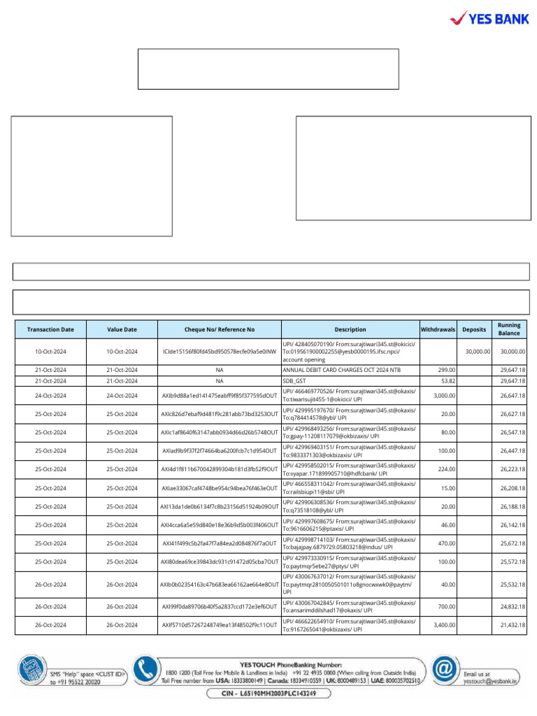 Yes Bank Account Statement Summary | PDF | Payments | Cheque