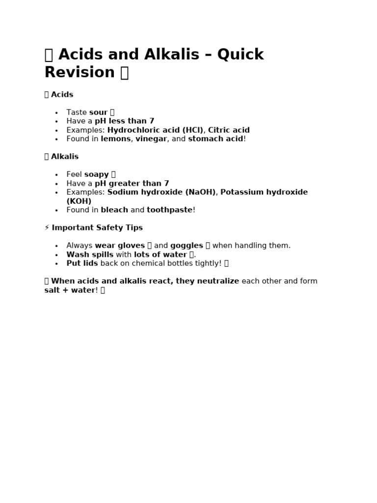 Acids and Alkalis: Quick Revision Guide | PDF