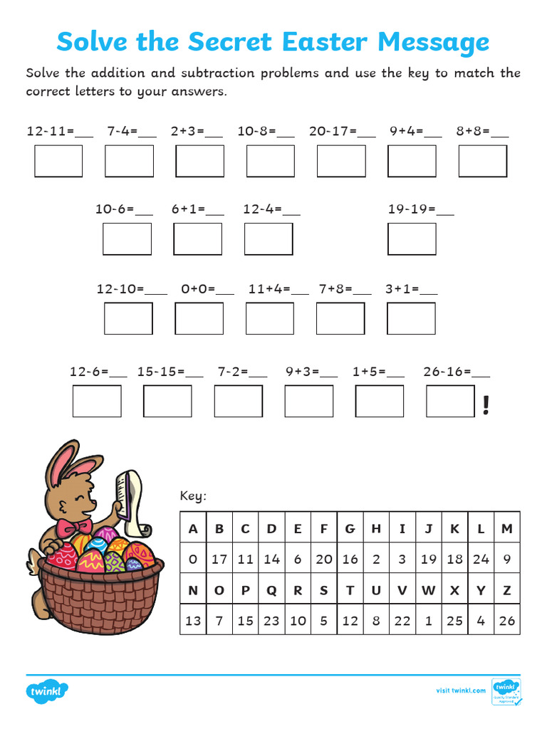 Au N 441 Easter Addition and Subtraction Secret Message Activity Sheet ...