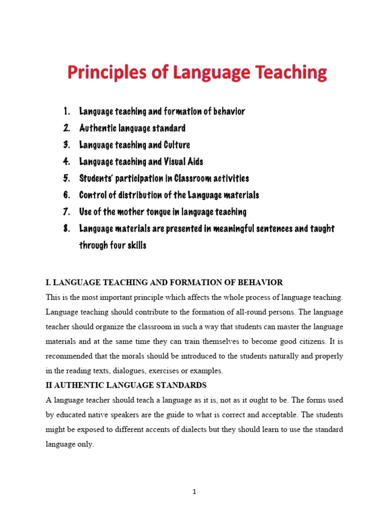 Principles of Language Teaching | PDF | Second Language | Learning