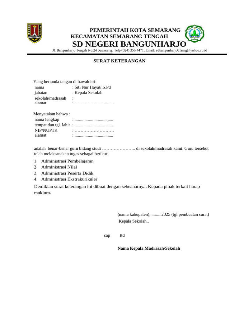 Surat Keterangan Kepsek | PDF