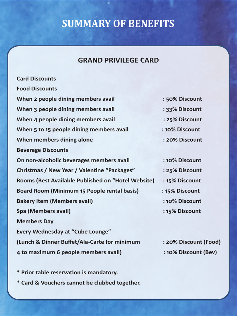 Grand Privilege Card 07 - 10 | PDF | Meal | Drink