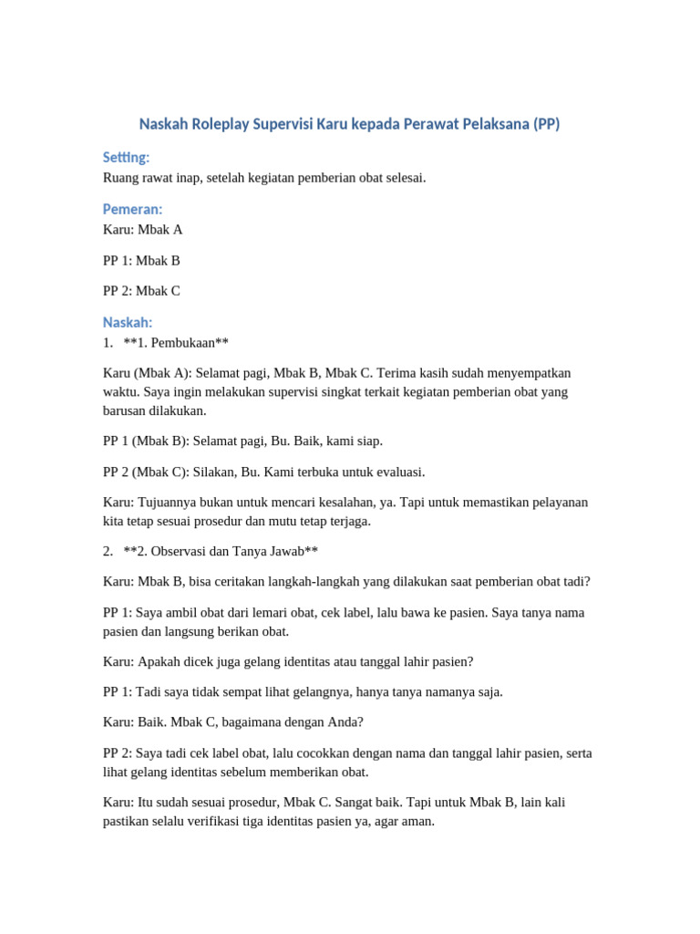 Naskah Roleplay Lengkap Supervisi Karu Ke PP | PDF