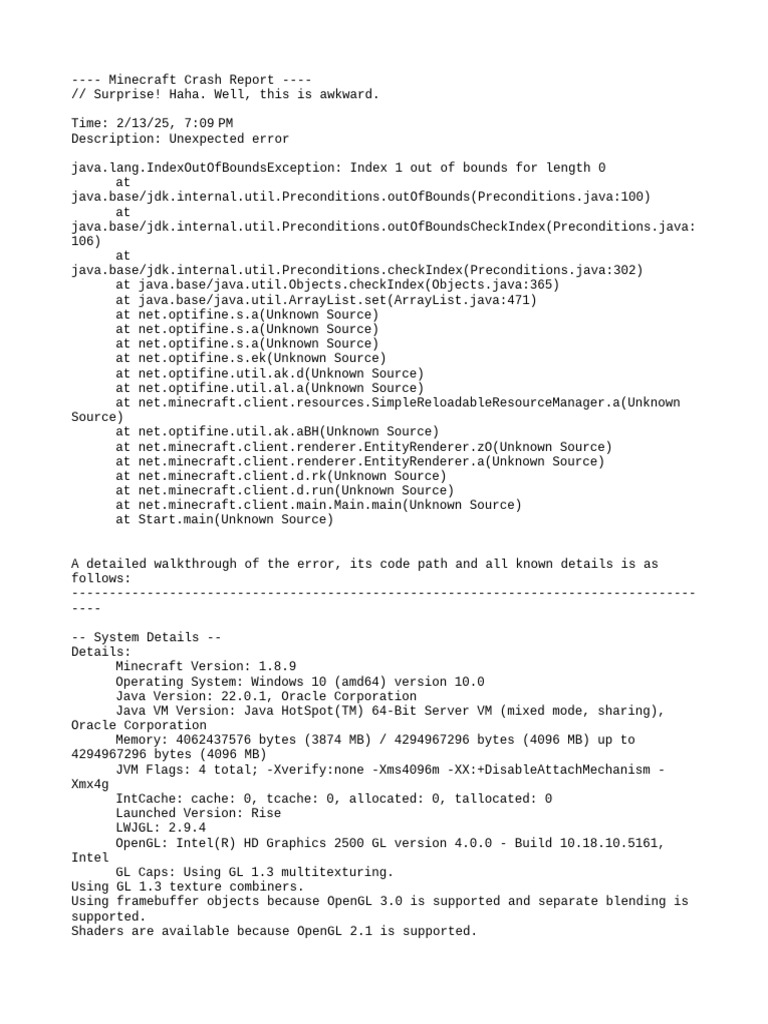 Minecraft IndexOutOfBounds Exception Error | PDF | Texture Mapping ...