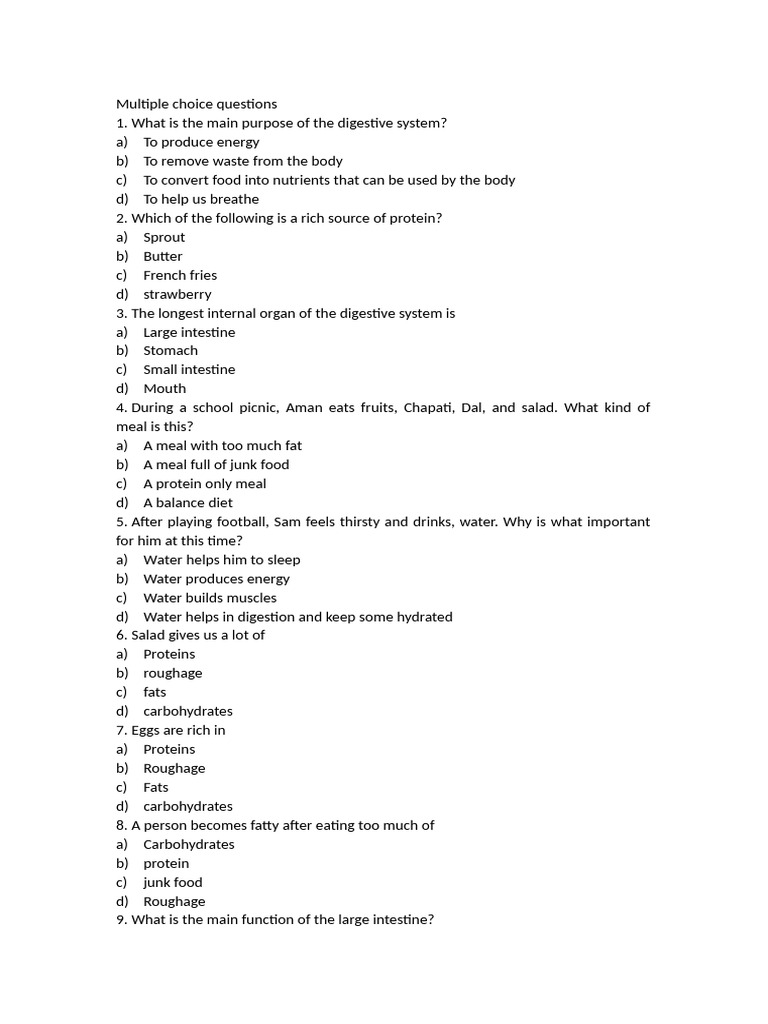 Grade 5 Digestive System Quiz | PDF | Digestion | Foods