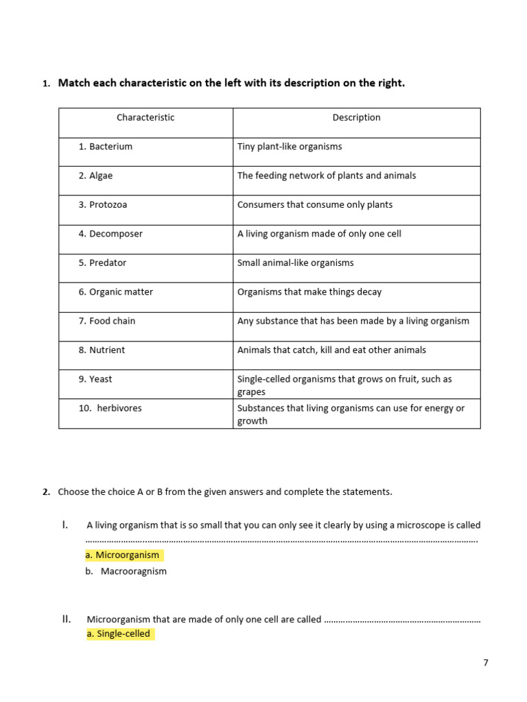 Organism Characteristics and Food Chain Quiz | PDF | Foods | Organisms