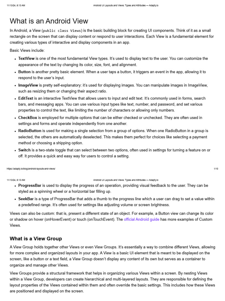 Android UI Layouts and Views - Types and Attributes | PDF | Xml | User ...