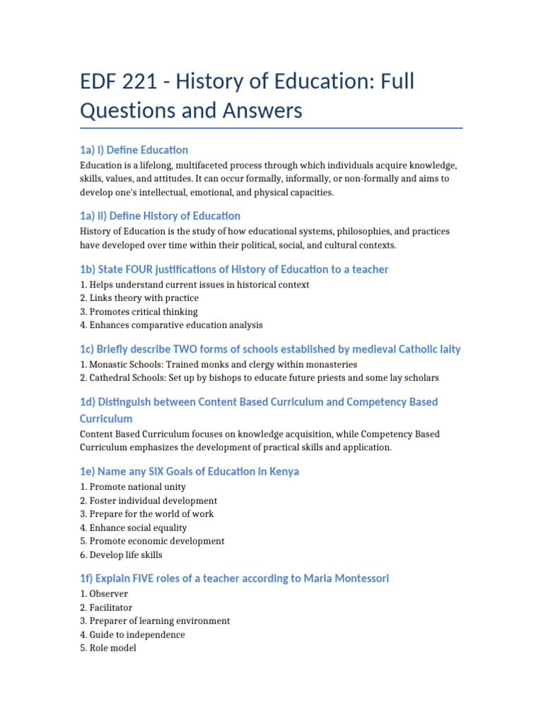 EDF 221 Full Questions Answers | PDF | Knowledge | Vocational Education