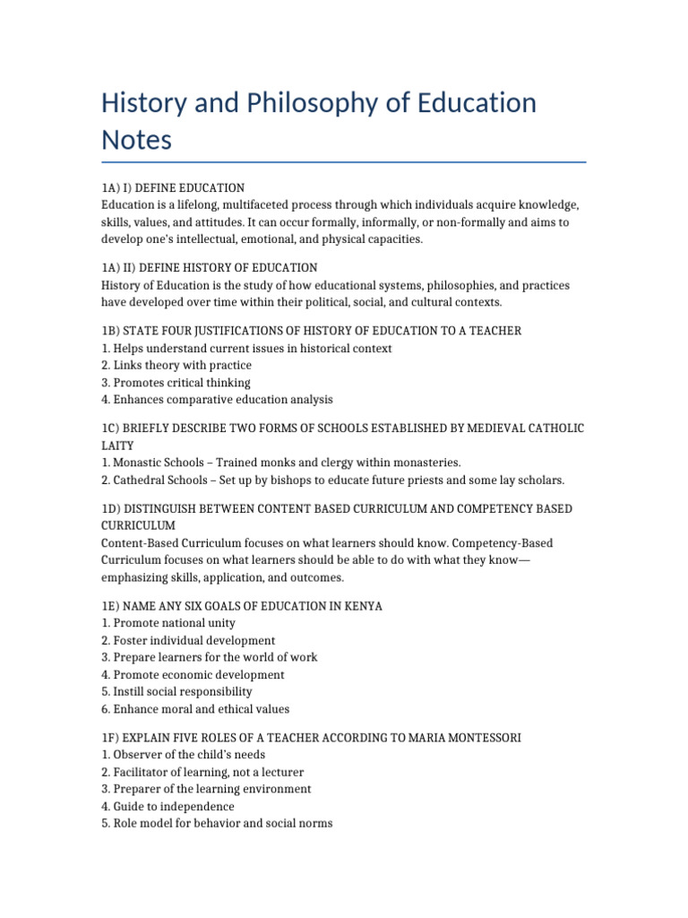 History and Philosophy of Education Notes | PDF | Learning | Curriculum