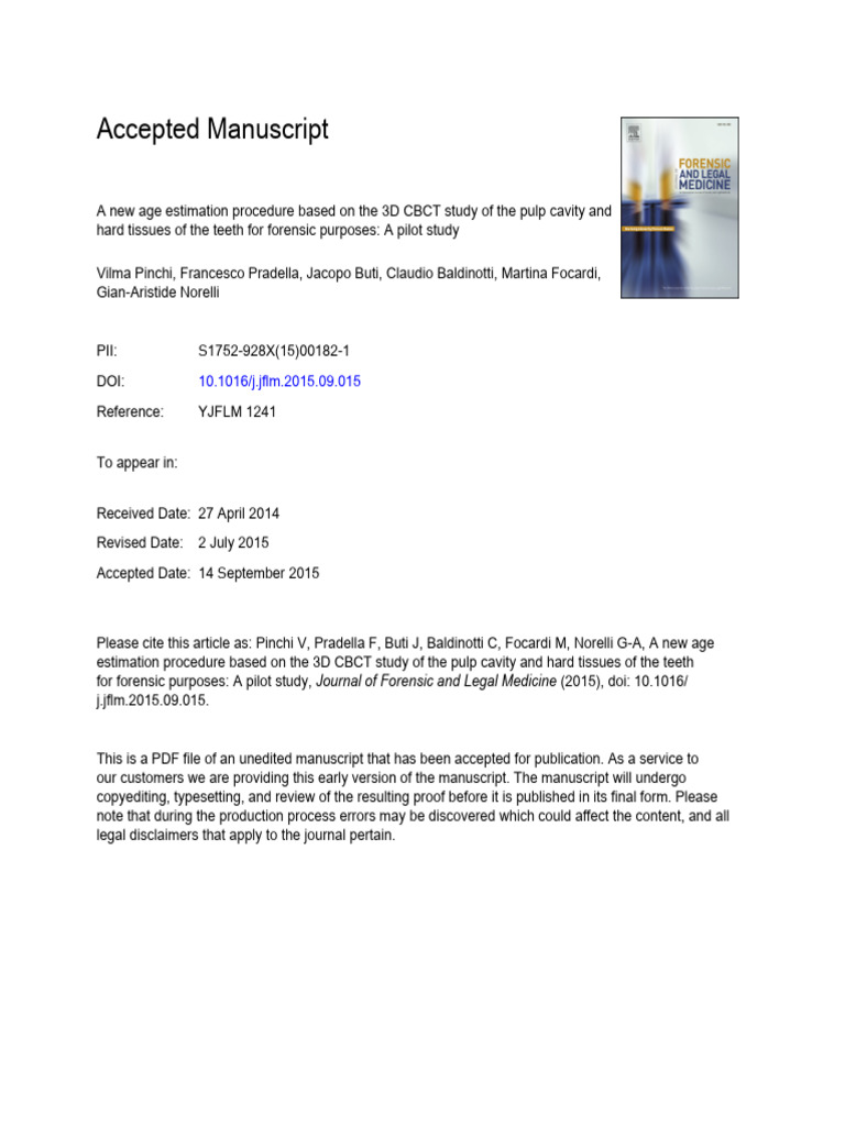 A New Age Estimation Procedure Based On The 3D CBCT Study of The Pulp ...