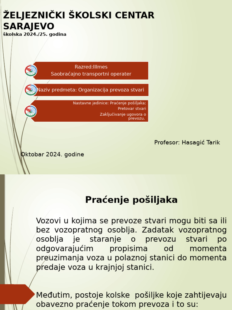 Organizacija Prevoza Stvari I.1 | PDF