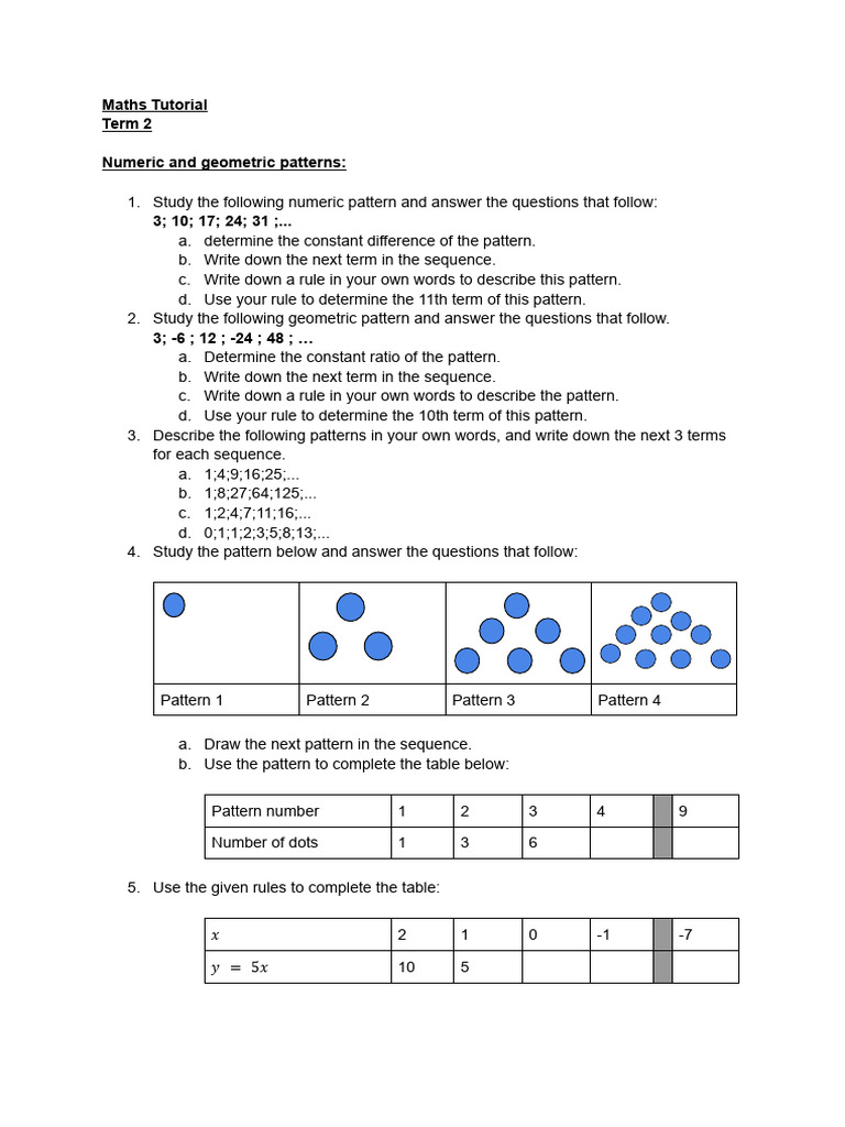 Maths Tutorial Numeric and Geometric Patterns | PDF