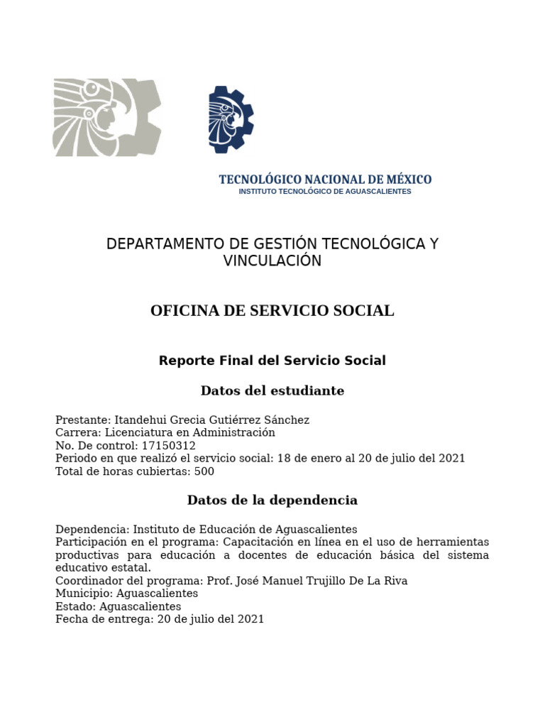 Reporte Final Servicio Social | PDF | Trabajo Social | Maestros