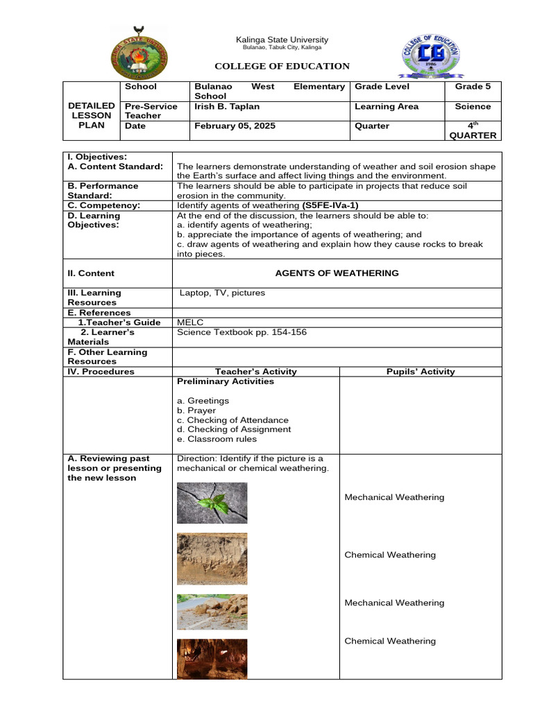 3 Agents of Weathering SDLP | PDF | Weathering | Rock (Geology)