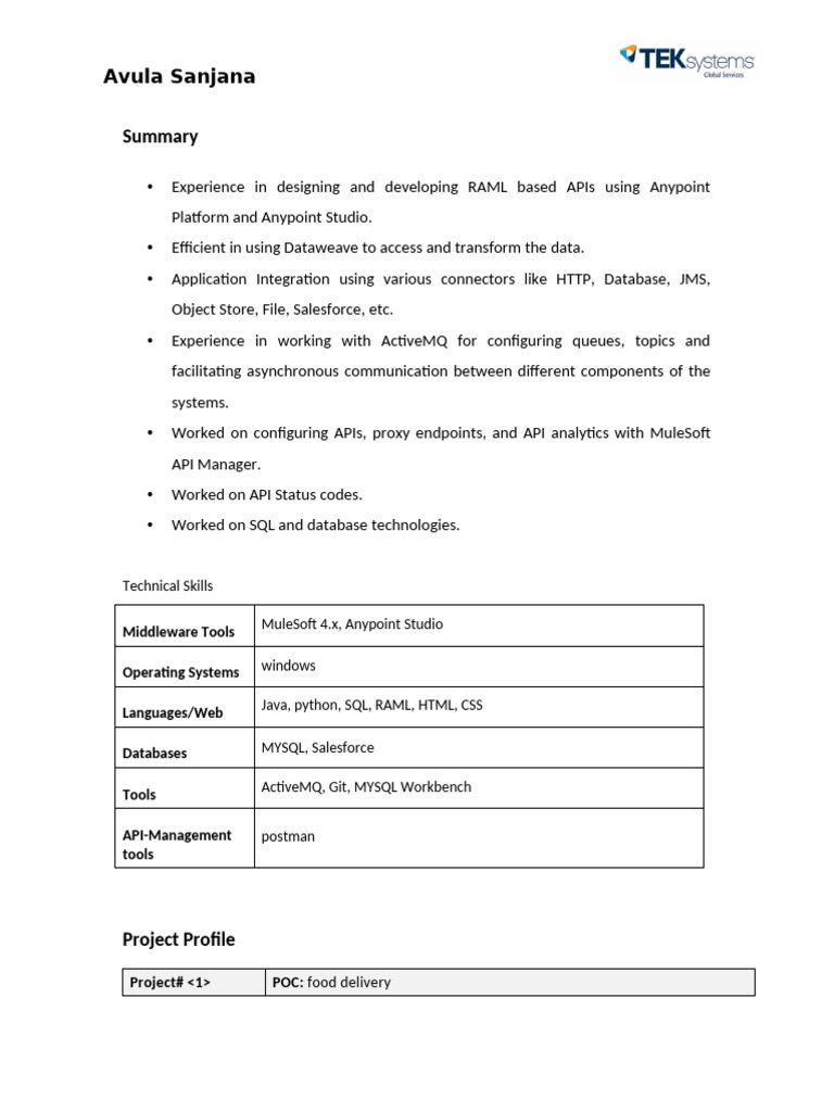 Avula Sanjana TEKsystems | PDF