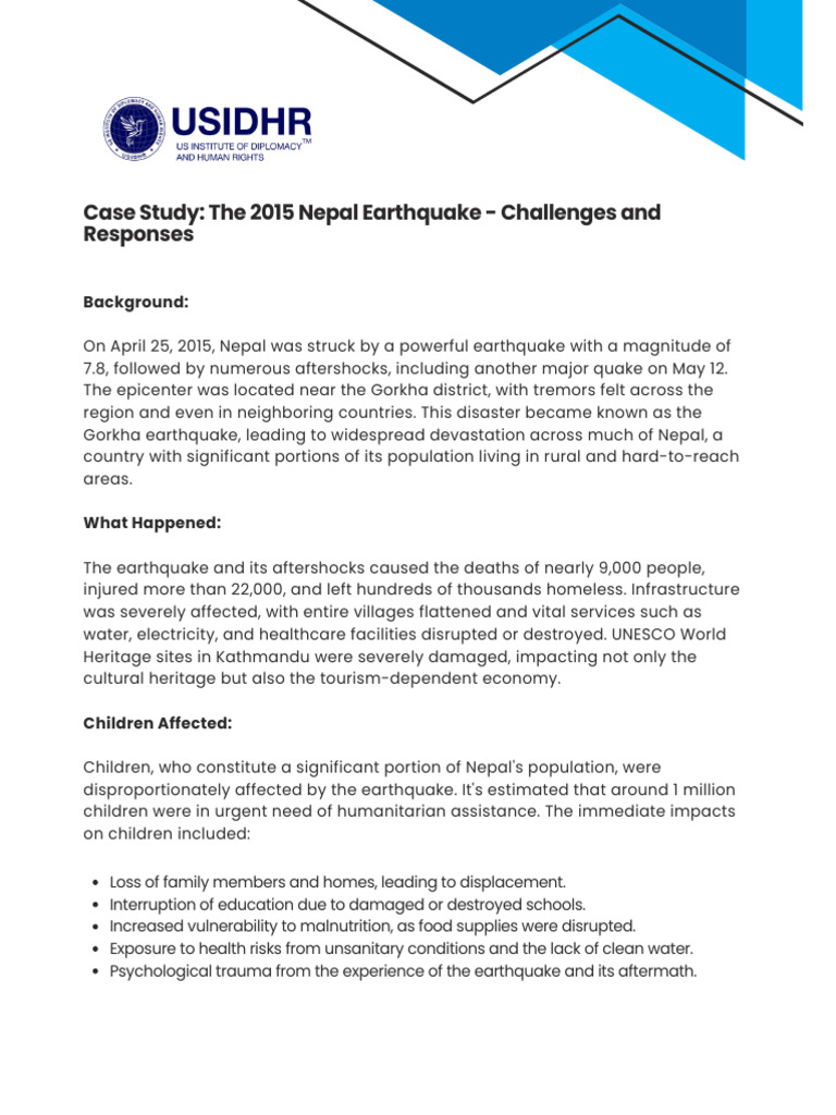 Nepal Earthquake 2015: Immediate Responses | PDF | Earthquakes | Disasters