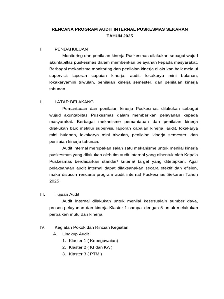 2025 Rencana Program Audit Internal 2025 | PDF