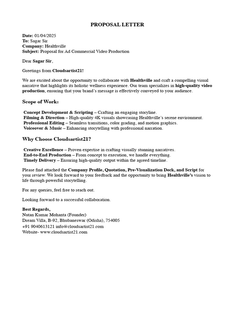 Proposal Letter To Health Ville | PDF
