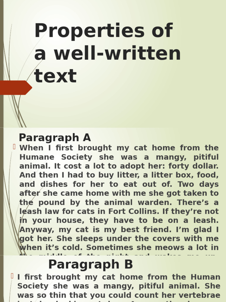 Properties of A Well Written Text | PDF | Word | Paragraph