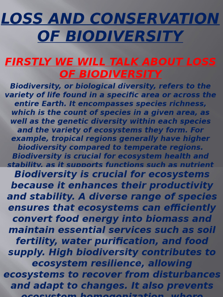 Loss and Conservation of Biodiversity | PDF | Biodiversity | Ecosystem