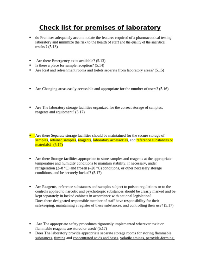 Check List For Premises | PDF | Laboratories