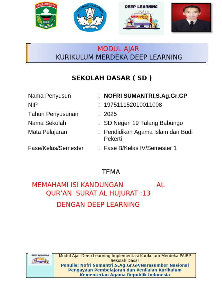Modul Ajar Deep Learning Pai Kelas 4 Bab 1 Memahami Isi Kandungan Surat Al Hujurat 13 | PDF