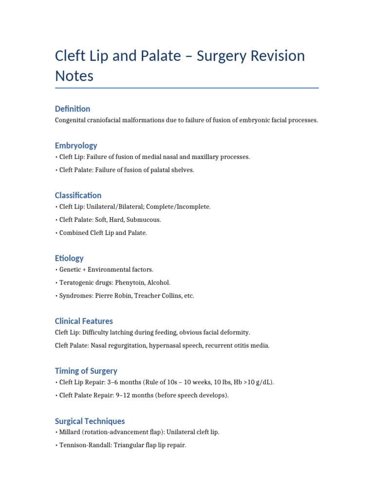 Cleft Lip and Palate Surgery Overview | PDF