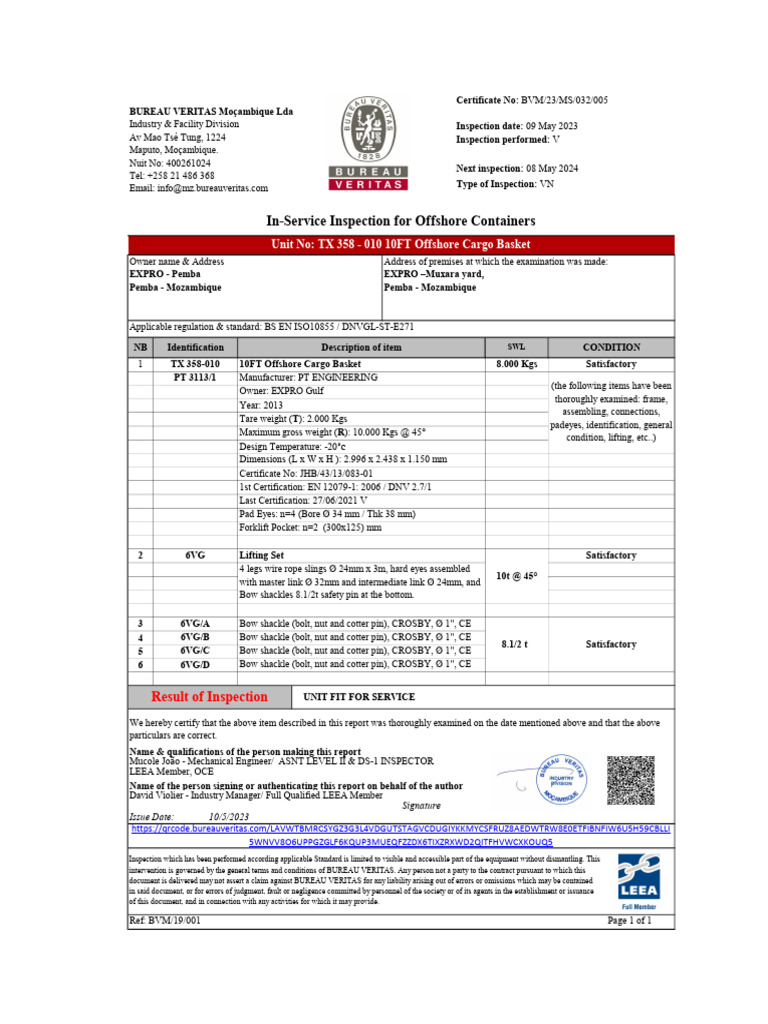Offshore Container Inspection Report | PDF