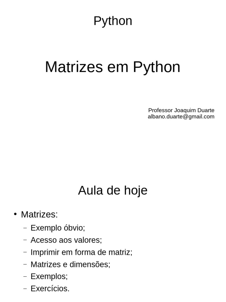 Matrizes em Python: Conceitos e Exemplos | PDF | Matriz (Matemática ...