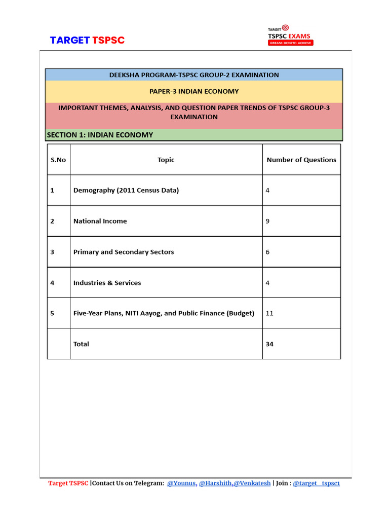 TGPSC Group-3 Economy Paper Anaylysis - Target TSPSC | PDF | Economies ...