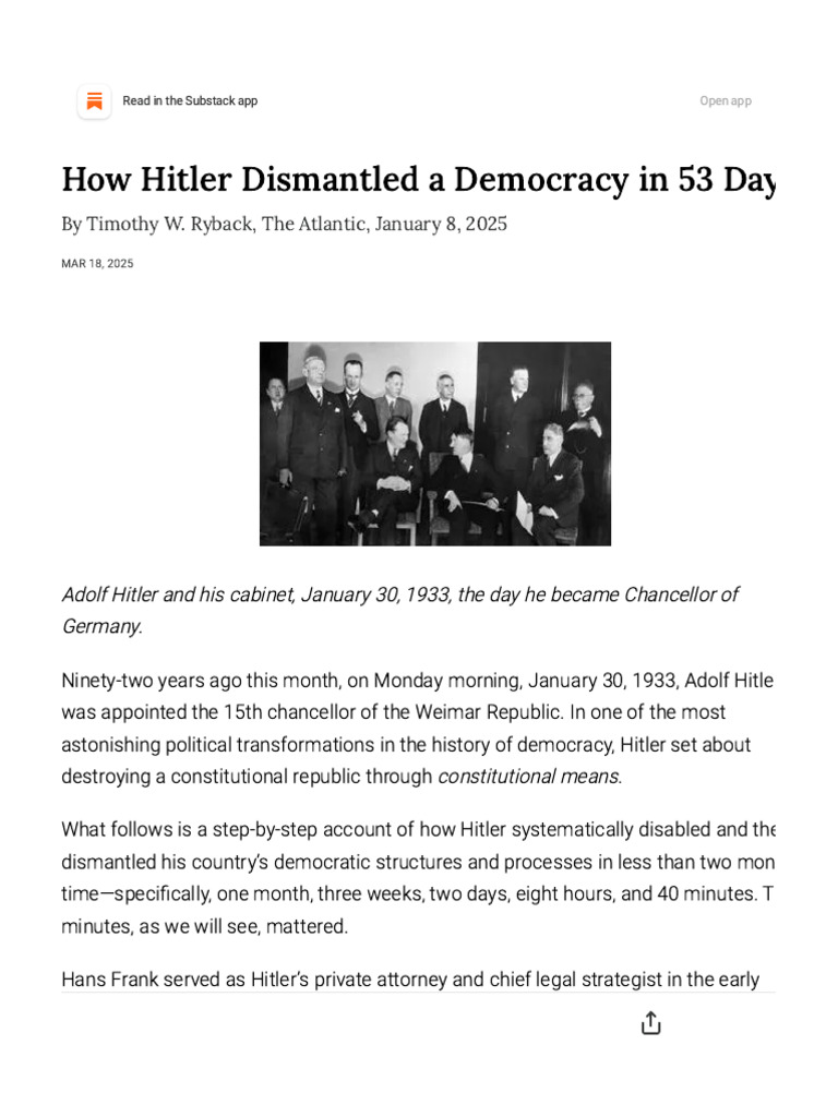 Hitler's 53-Day Dismantling of Democracy | PDF | Adolf Hitler | Weimar ...