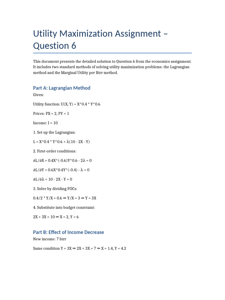 Utility Maximization Assignment Question6 | PDF