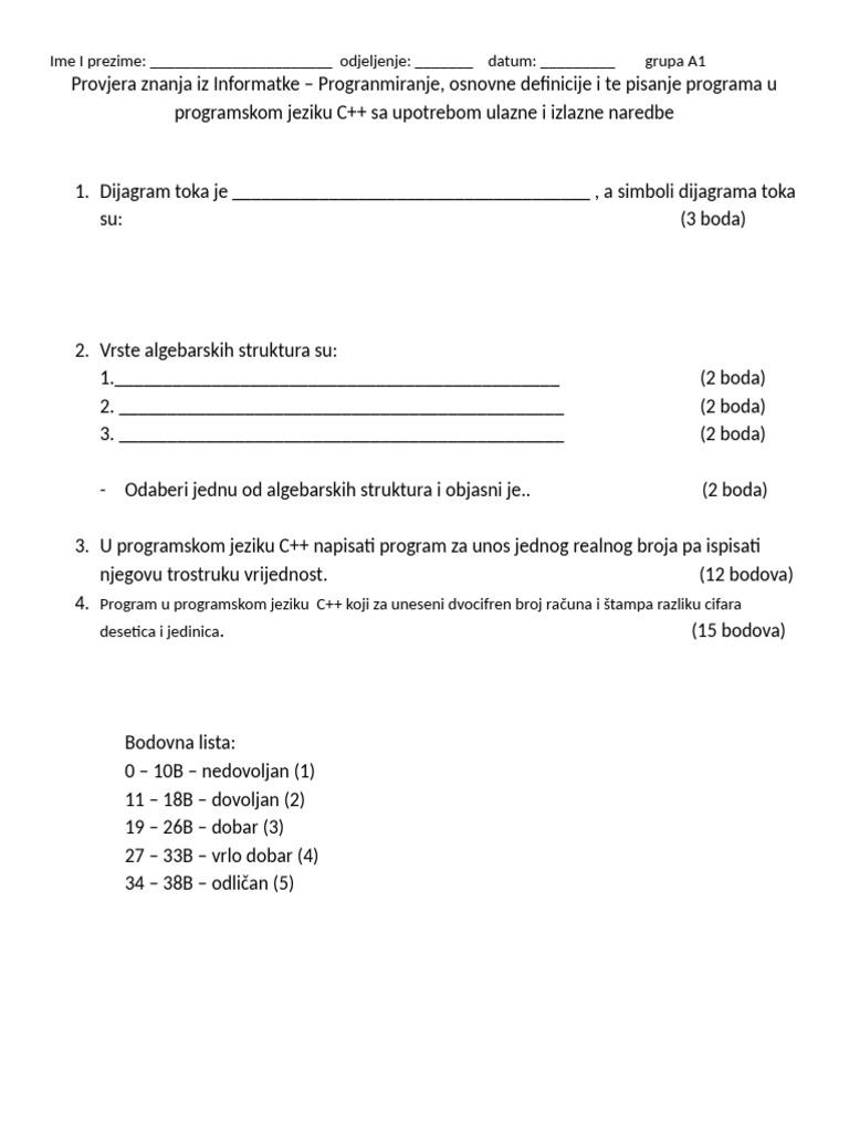 Provjera Znanja Iz Informatke, A1 | PDF