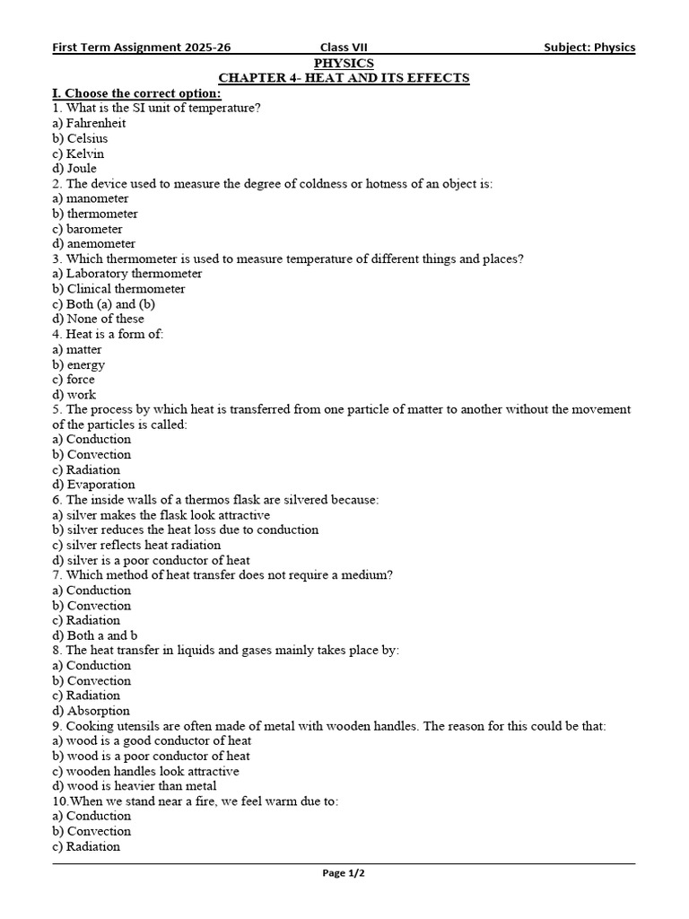 Heat and Its Effects Assignment | PDF | Fahrenheit | Heat Transfer
