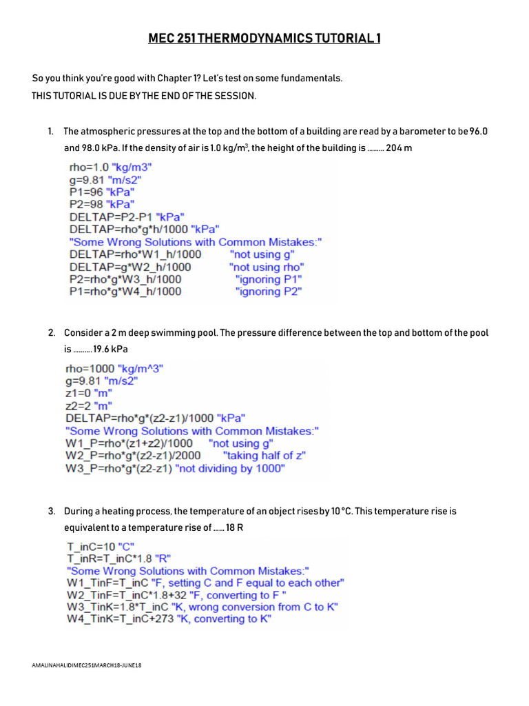 Tutorial 1 Answer Solutions | PDF