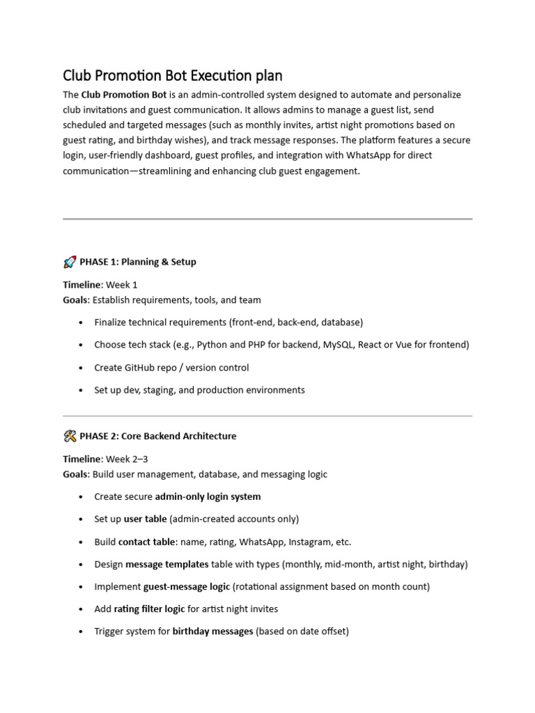 Club Promotion Bot Execution Plan | PDF | Usability | Software