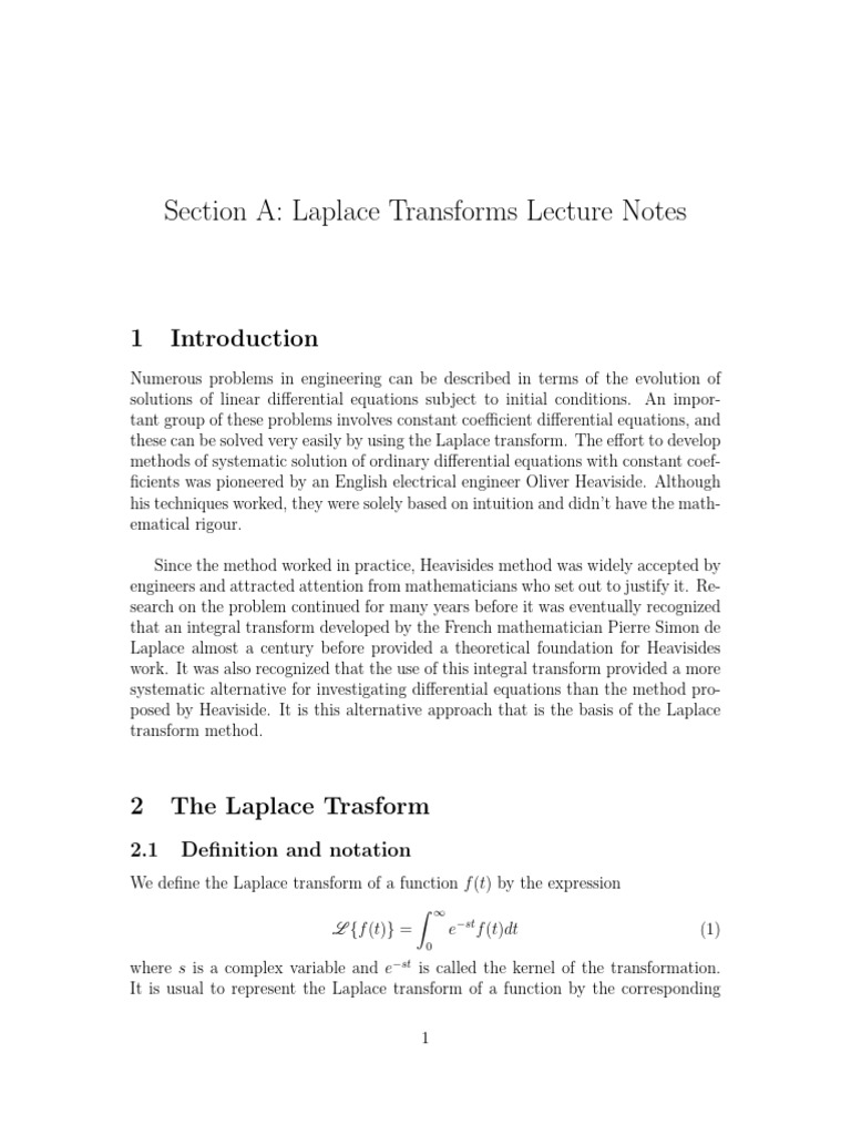 SMA2217- Laplace Transforms notes | PDF | Laplace Transform | Equations