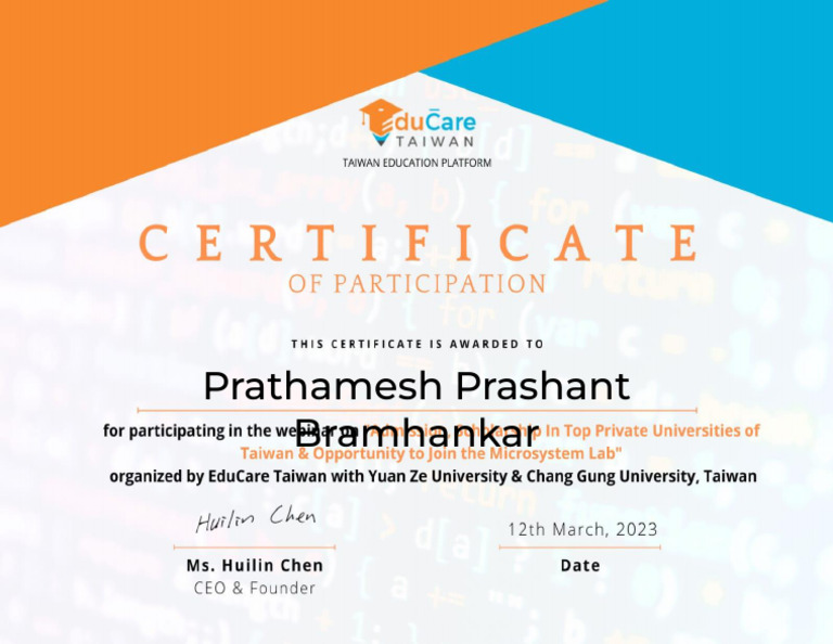 Student Participation Certificate - Prathamesh Prashant Bramhankar | PDF