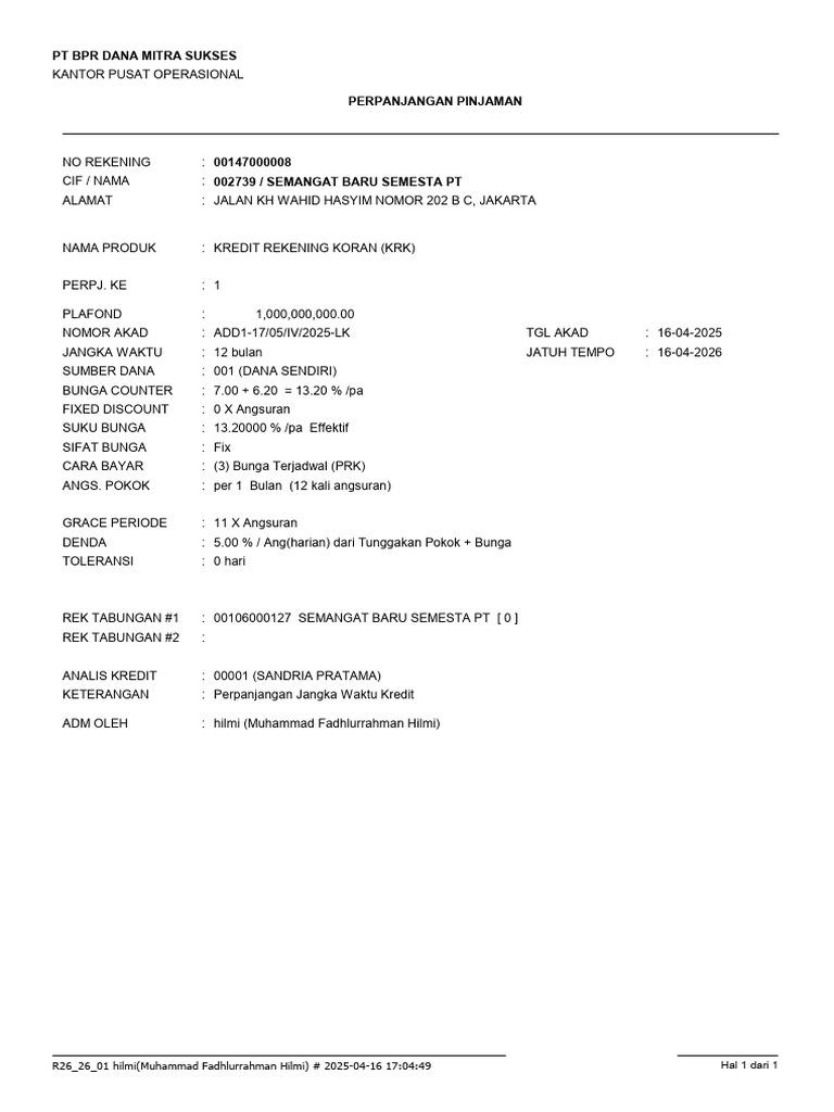 Perpanjangan Pinjaman | PDF