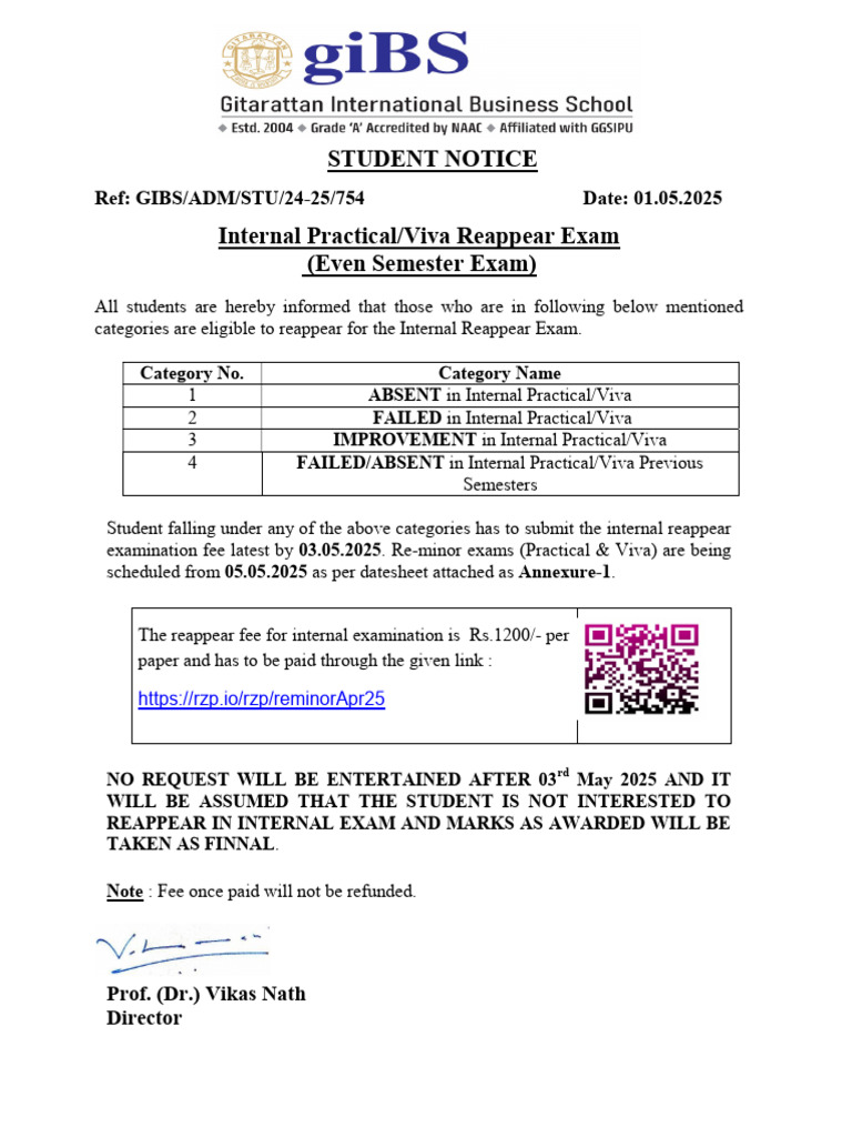 754-Internal Reappear (Practical Viva) - All Courses | PDF | Academia | Educational Stages