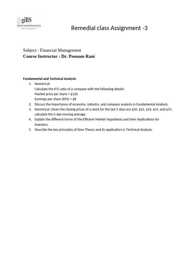 59remedial Class Assignment 3 - BBA 4 Sem - Financial Management | PDF